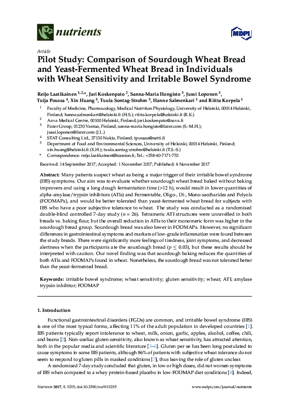 (PDF) Pilot Study: Comparison of Sourdough Wheat Bread and Yeast ...
