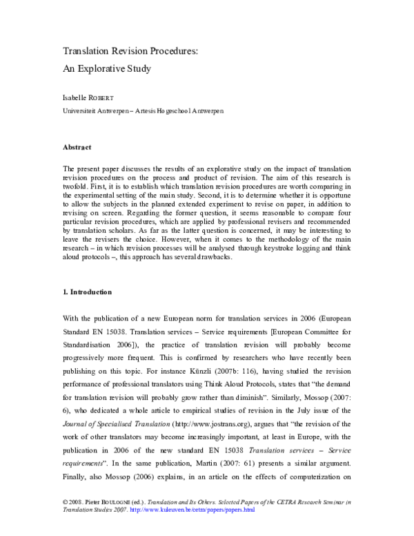 (PDF) Translation revision procedures: An explorative study