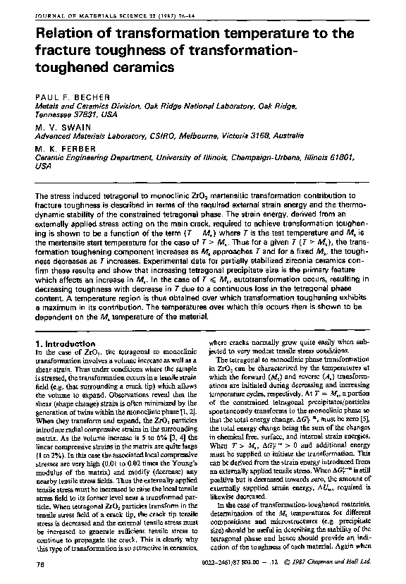 (PDF) Relation of transformation temperature to the fracture toughness ...