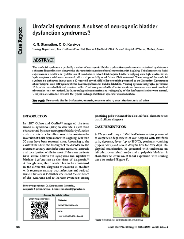 (PDF) Urofacial syndrome: A subset of neurogenic bladder dysfunction syndromes?