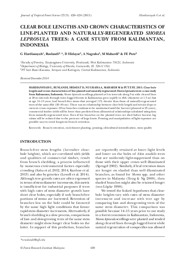 (PDF) Clear Bole Lengths and Crown Characteristics of Line-Planted and ...