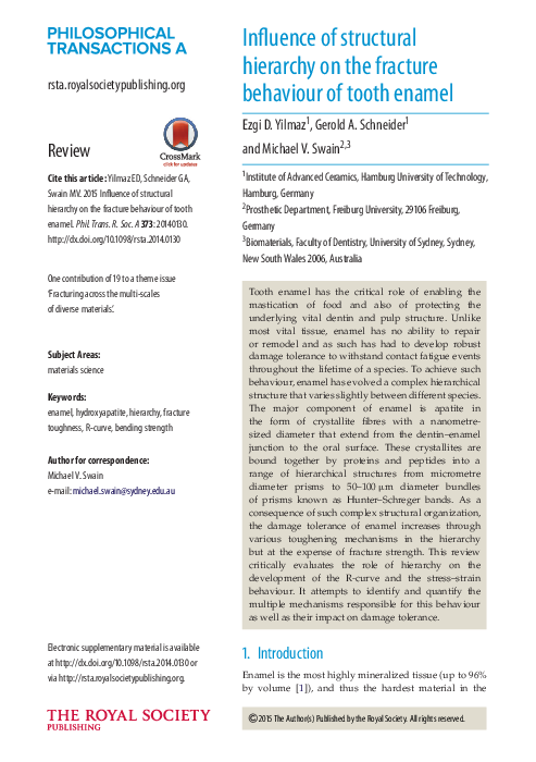 (PDF) Influence of structural hierarchy on the fracture behaviour of tooth enamel