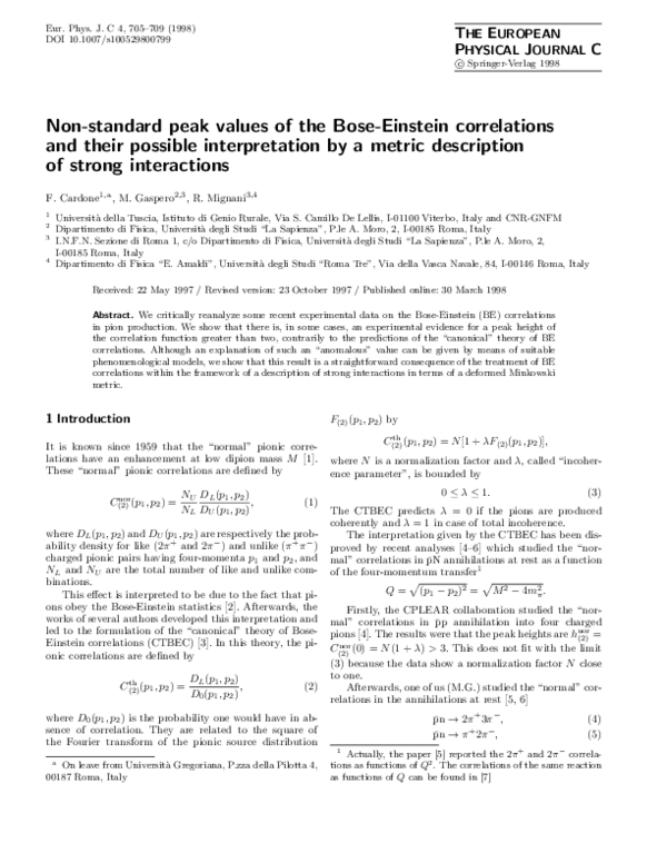 Pdf Non Standard Peak Values Of The Bose Einstein Correlations And
