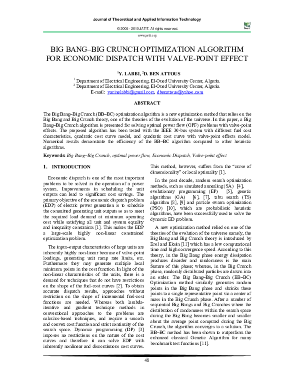 (PDF) BB-BC Algorithm for Economic Dispatch Problems