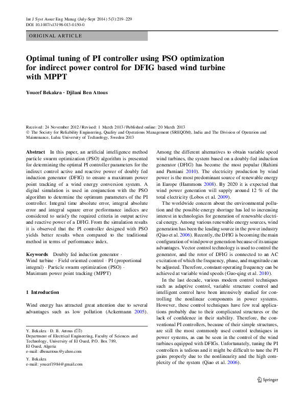 (PDF) Optimal tuning of PI controller using PSO optimization for ...