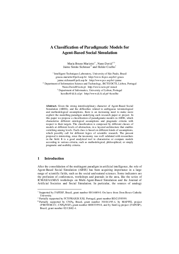 (PDF) A Classification of Paradigmatic Models for Agent-Based Social Simulation
