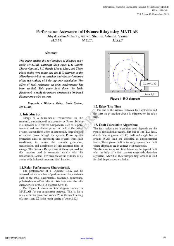 (PDF) Performance Assessment of Distance Relay using MATLAB