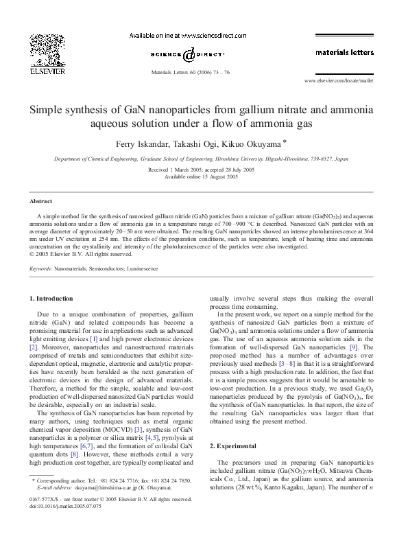 (PDF) Simple synthesis of GaN nanoparticles from gallium nitrate and ...