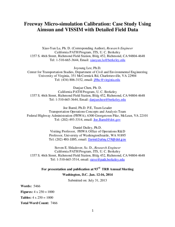 (PDF) Freeway Micro-simulation Calibration: Case Study Using Aimsun and VISSIM with Detailed ...