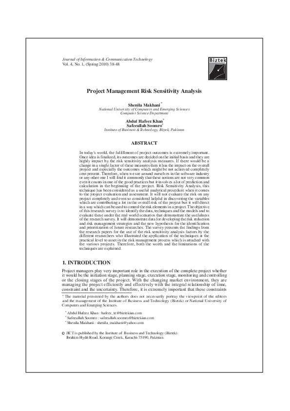 (PDF) Project management risk sensitivity analysis
