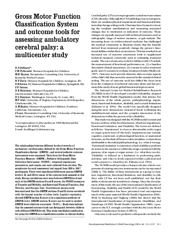(PDF) Gross Motor Function Classification System and outcome tools for assessing ambulatory ...