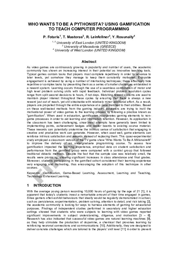 (PDF) Who Wants to Be a Pythonista? Using Gamification to Teach Computer Programming