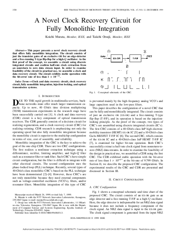 (PDF) A novel clock recovery circuit for fully monolithic integration