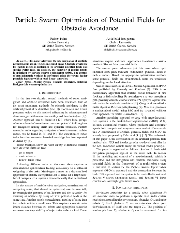 (PDF) Particle swarm optimization of potential fields for obstacle avoidance