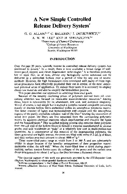 (PDF) A New Simple Controlled Release Delivery System