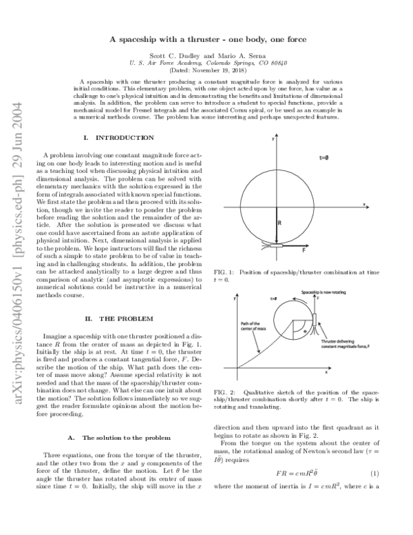 (PDF) Spaceship with a thruster—one body, one force