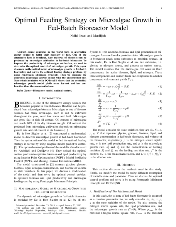 (PDF) Optimal Feeding Strategy on Microalgae Growth in Fed-Batch Bioreactor Model