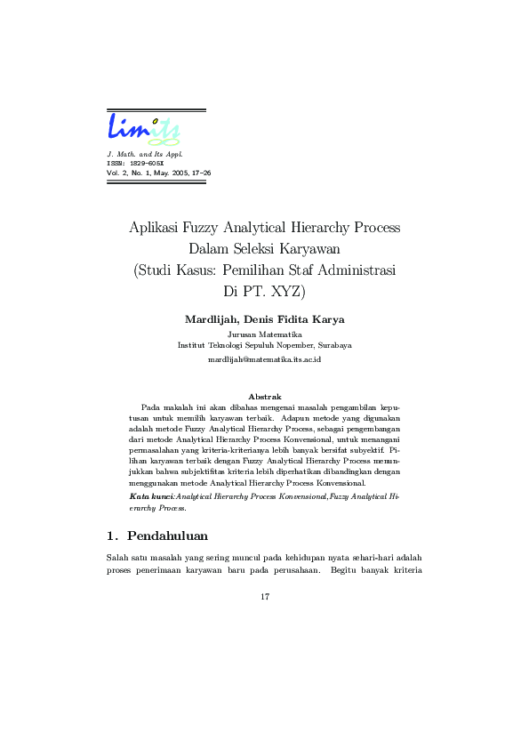 (PDF) Aplikasi Fuzzy Analytical Hierarchy Process Dalam Seleksi ...
