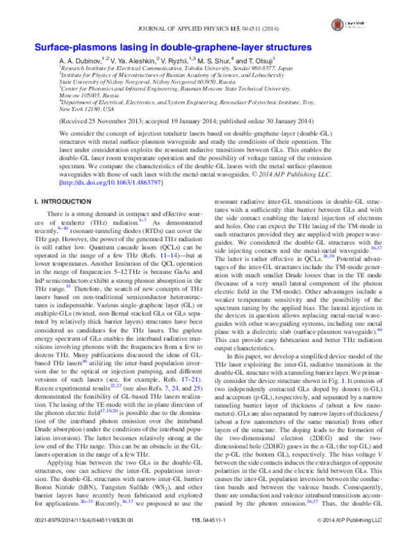 (PDF) Surface-plasmons lasing in double-graphene-layer structures