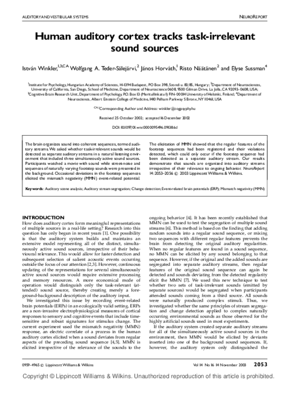 (PDF) Human auditory cortex tracks task-irrelevant sound sources