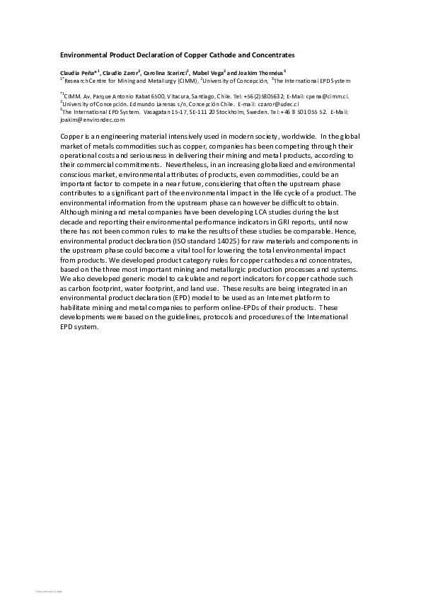 (PDF) Environmental Product Declaration of Copper Cathode and ...