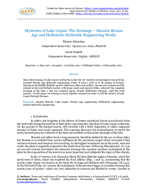 (PDF) Mysteries of Lake Copais: The Drainage -Massive Bronze Age and ...