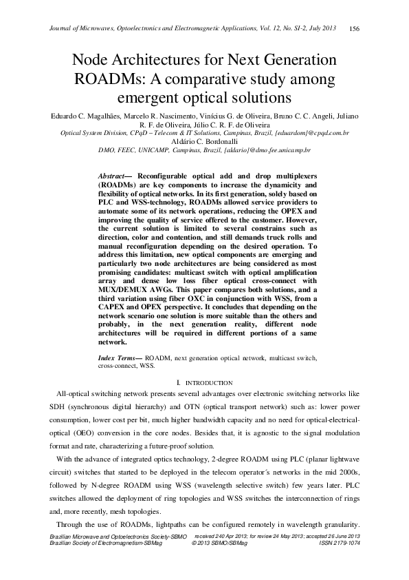(PDF) Node architectures for next generation ROADMs: A comparative study among emergent optical ...