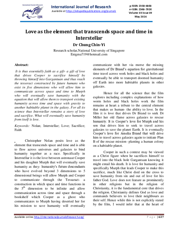 (PDF) Love as the element that transcends space and time in Interstellar
