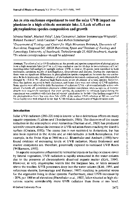 (PDF) An in situ enclosure experiment to test the solar UVB impact on ...