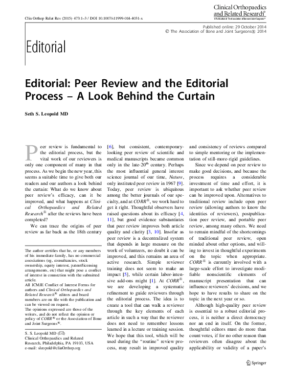 (PDF) Editorial: peer review and the editorial process--a look behind ...