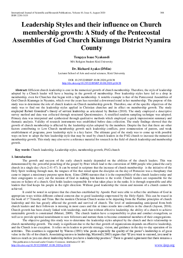 (PDF) Leadership Styles and their influence on Church membership growth ...