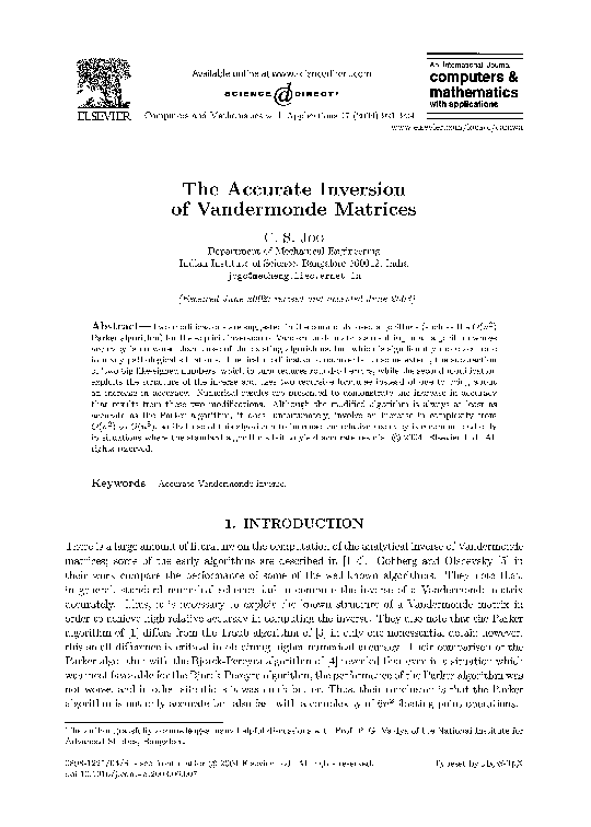 (PDF) The accurate inversion of vandermonde matrices