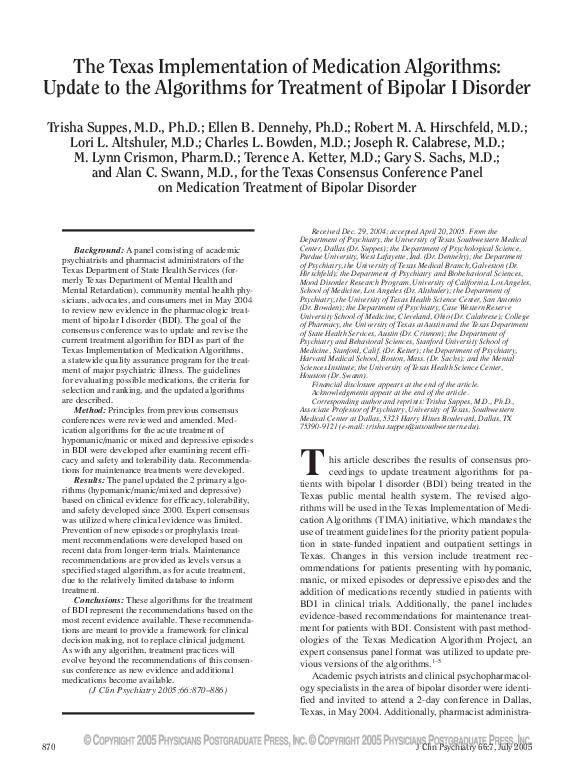 (PDF) The Texas Implementation of Medication Algorithms