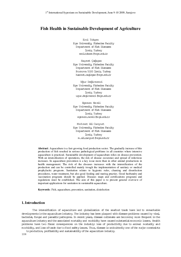 (PDF) Fish Health in Sustainable Development of Agriculture
