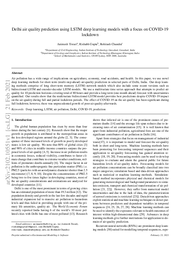 (PDF) Air Quality Prediction in Delhi Using LSTM Models Post-COVID
