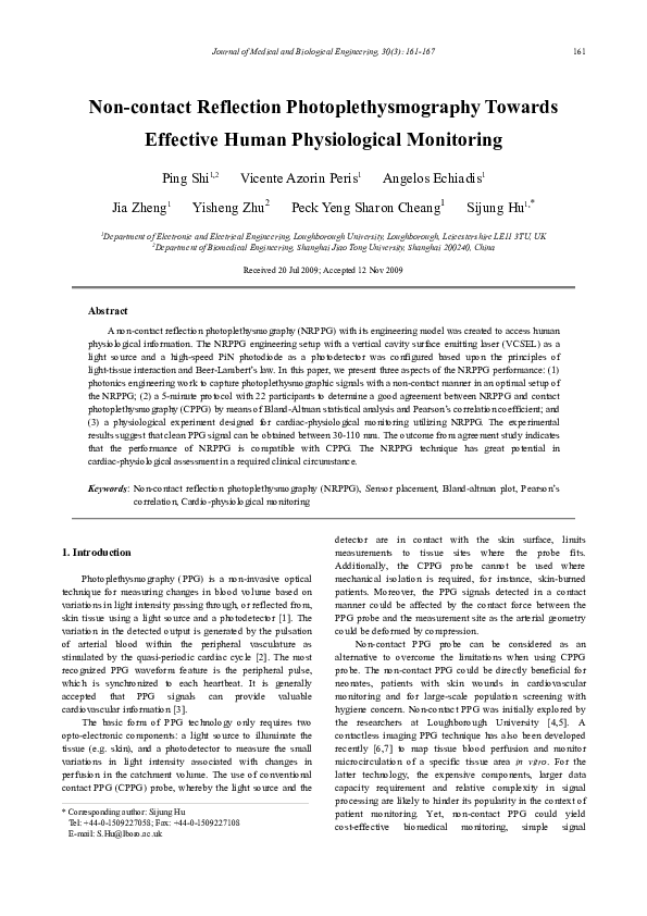 (PDF) Non-contact Reflection Photoplethysmography Towards Effective ...