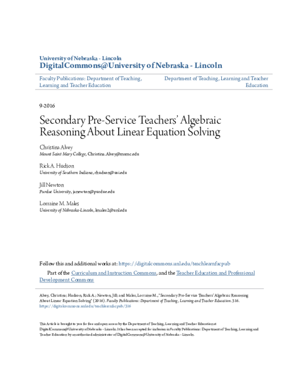 (PDF) Secondary Pre-Service Teachers’ Algebraic Reasoning About Linear ...