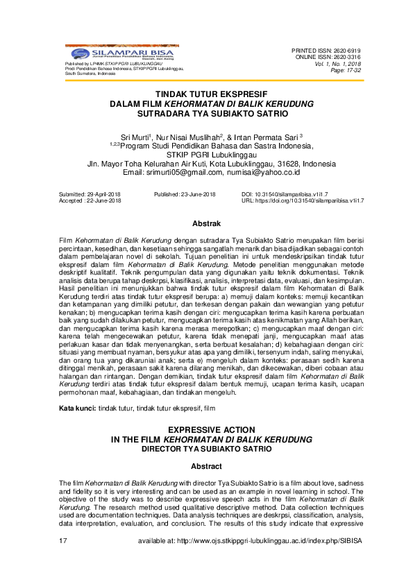 (PDF) Tindak Tutur Ekspresif dalam Film Kehormatan di Balik Kerudung ...