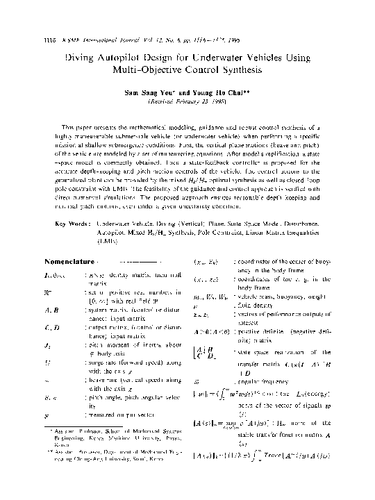 (PDF) Diving autopilot design for underwater vehicles using multi-objective control synthesis