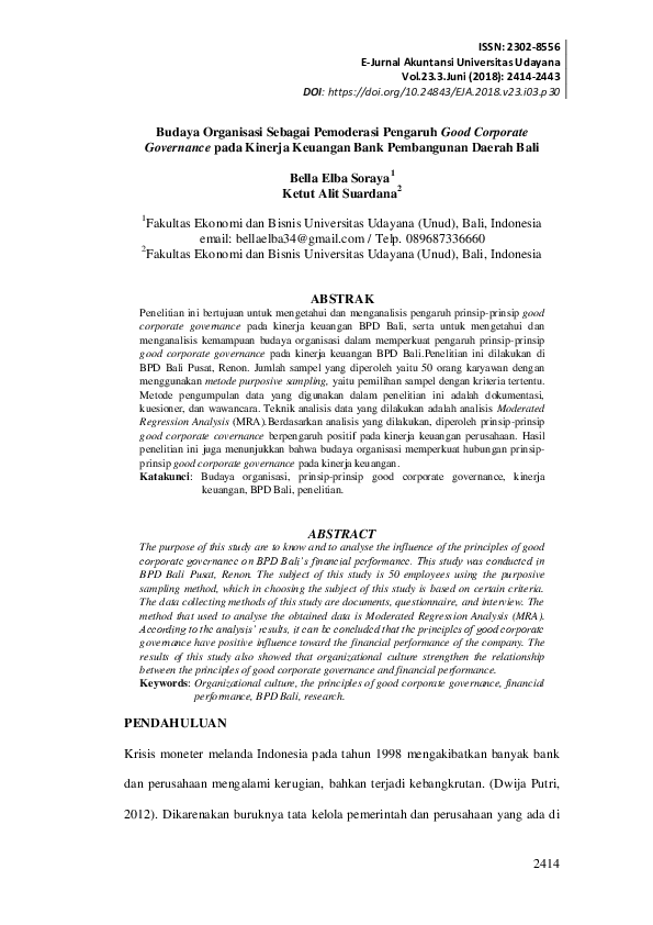 (PDF) Budaya Organisasi Sebagai Pemoderasi Pengaruh Good Corporate ...