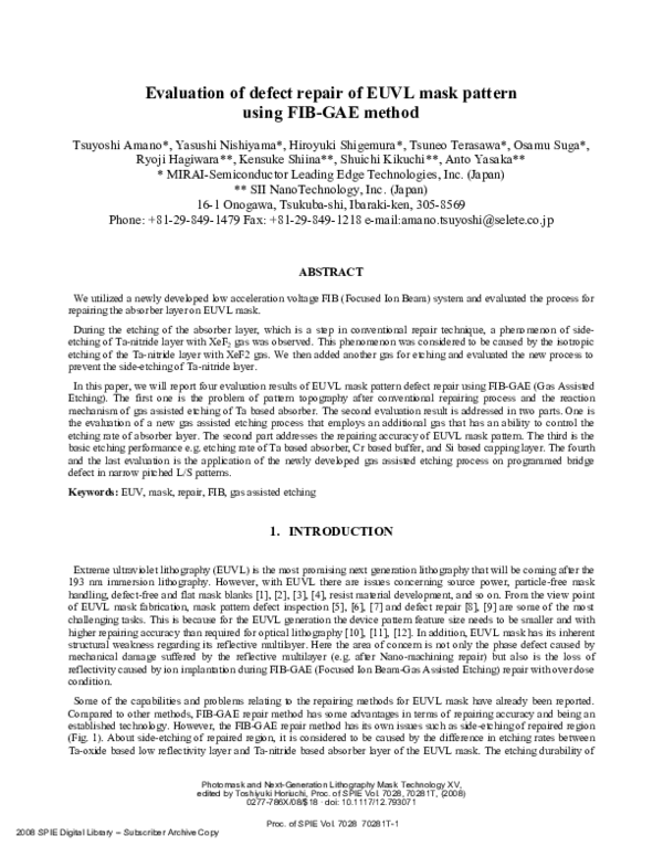 (PDF) Evaluation of defect repair of EUVL mask pattern using FIB-GAE method