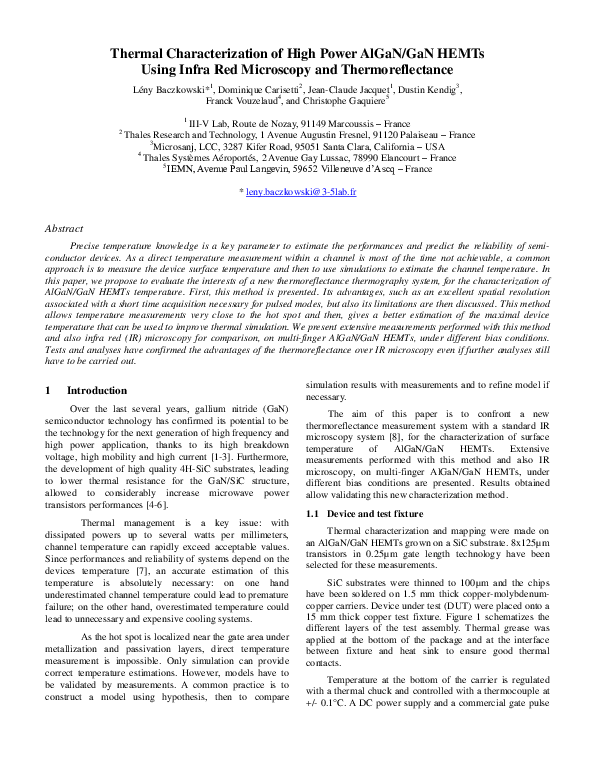 (PDF) Thermal characterization of high power AlGaN/GaN HEMTs using infra red microscopy and ...
