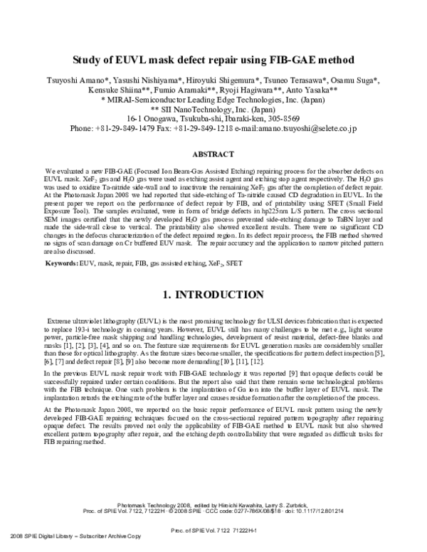 (PDF) Study of EUVL mask defect repair using FIB-GAE method