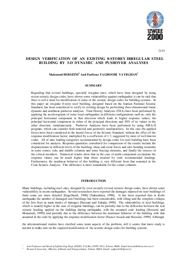 (PDF) Design Verification of An Existing 8-Storey Irregular Steel ...