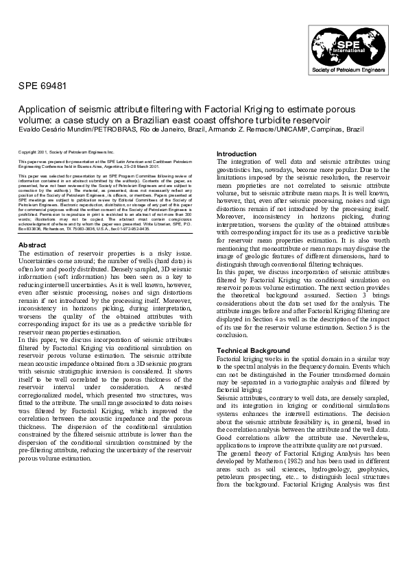 Pdf Application Of Seismic Attribute Filtering With Factorial Kriging To Estimate Porous