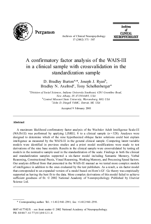 (PDF) Confirmatory factor analysis of the WAIS-III in a clinical sample ...
