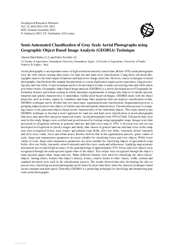 Pdf Semi Automated Classification Of Gray Scale Aerial Photographs