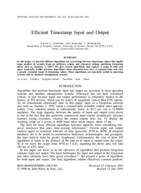 Pdf Efficient Timestamp Input And Output