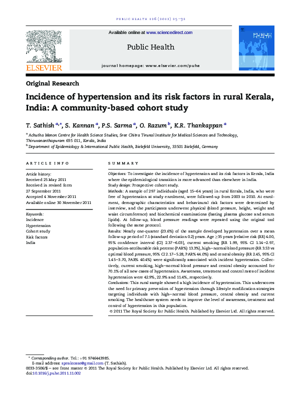(PDF) Incidence of hypertension and its risk factors in rural Kerala ...