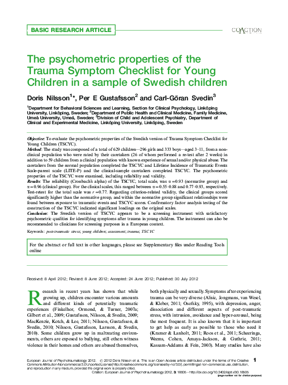 (PDF) The psychometric properties of the Trauma Symptom Checklist For ...